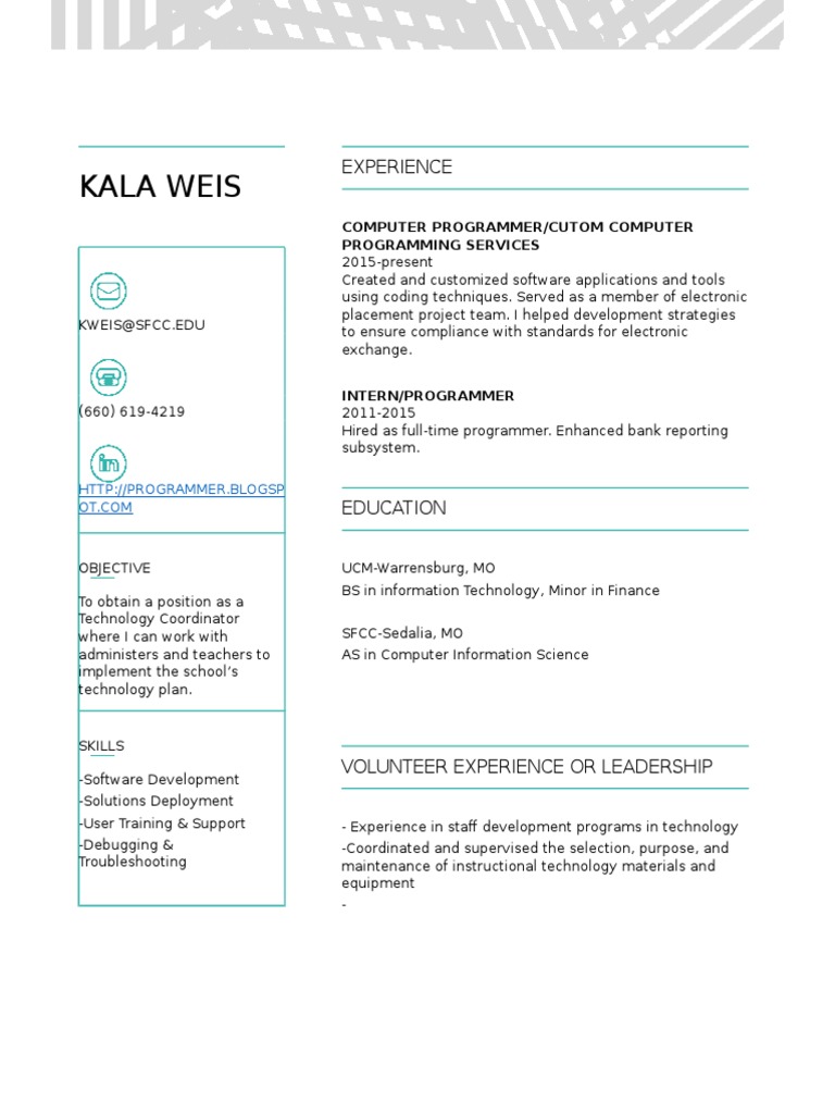 Technology Coordinator Resume Summary | PDF