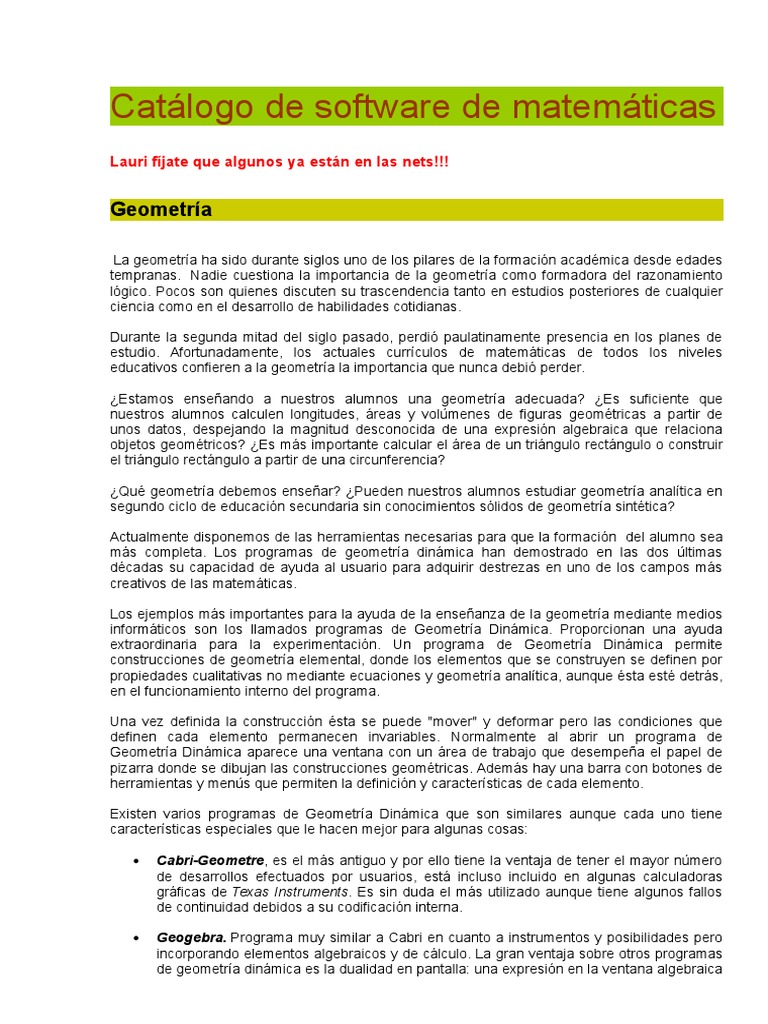 Catálogo de Software de Matemáticas | PDF | Geometría | Ecuaciones