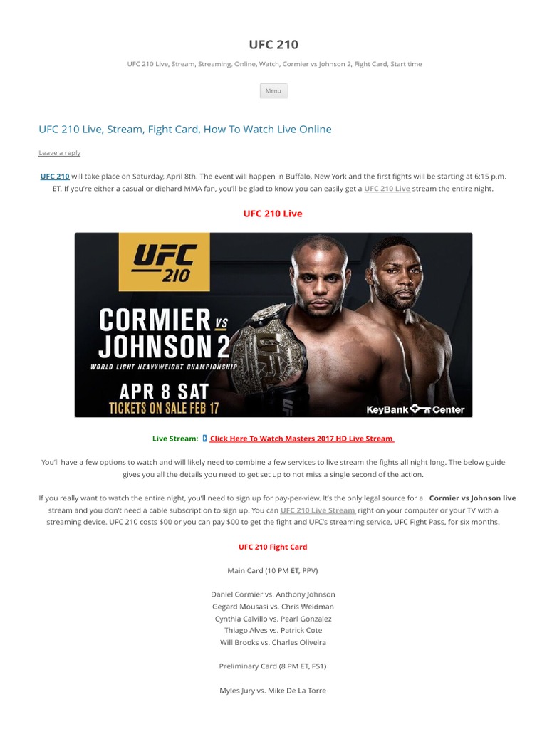 UFC 210 Live | PDF | Ultimate Fighting Championship | Combat Sports
