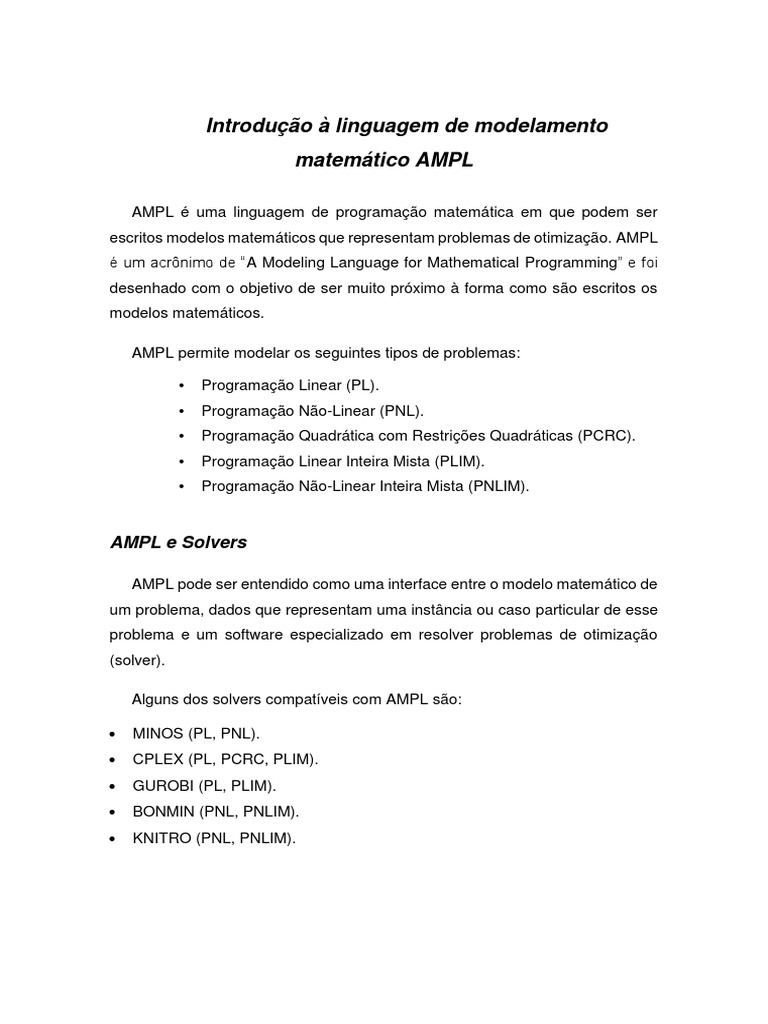 Introdução à Linguagem AMPL | PDF | Linguagem de script | Otimização ...