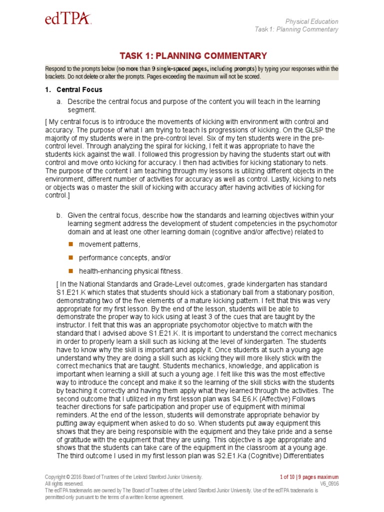 Edtpa Commentary | PDF | Educational Assessment | Affect (Psychology)