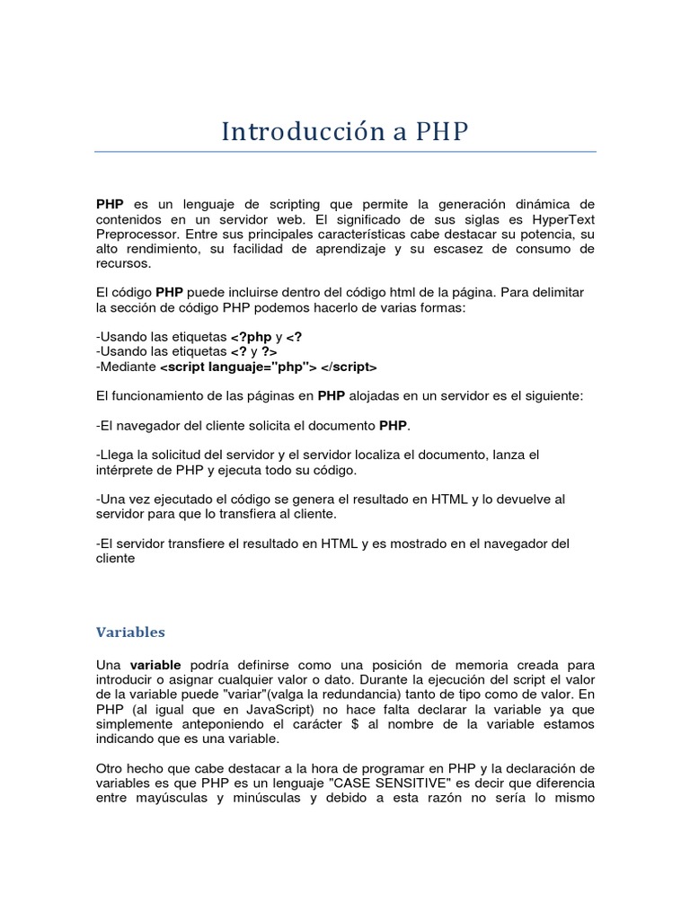 Introducción A PHP PDF | PDF