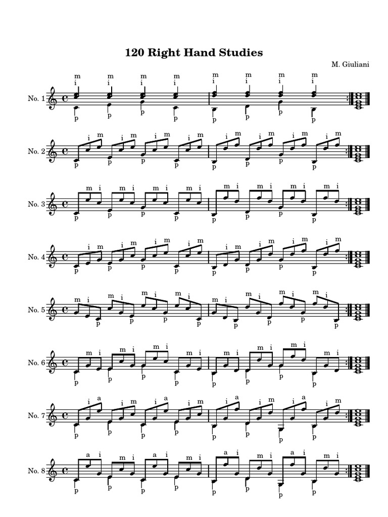Mauro Giuliani 120 Right Hand Studies PDF | PDF