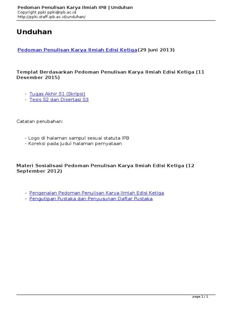 Pedoman Penulisan Karya Ilmiah IPB-Unduhan | PDF