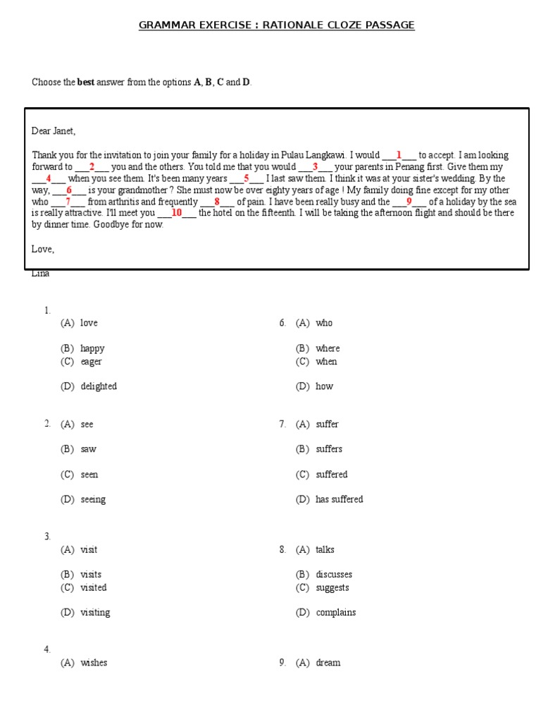 GRAMMAR EXERCISE CLOZE PASSAGE | PDF | Honey Bee | Bees