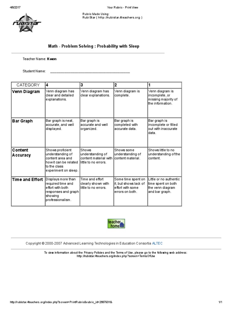 Probability Rubric | Rubric (Academic) | Communication
