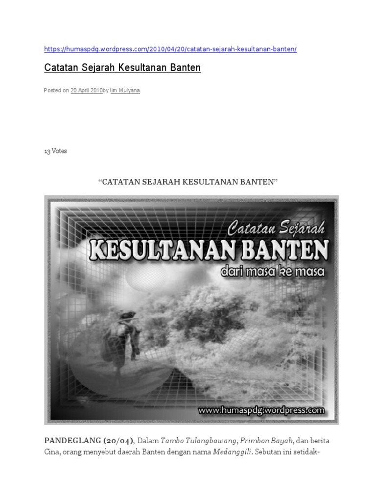 Catatan Sejarah Kesultanan Banten | PDF | Klasik