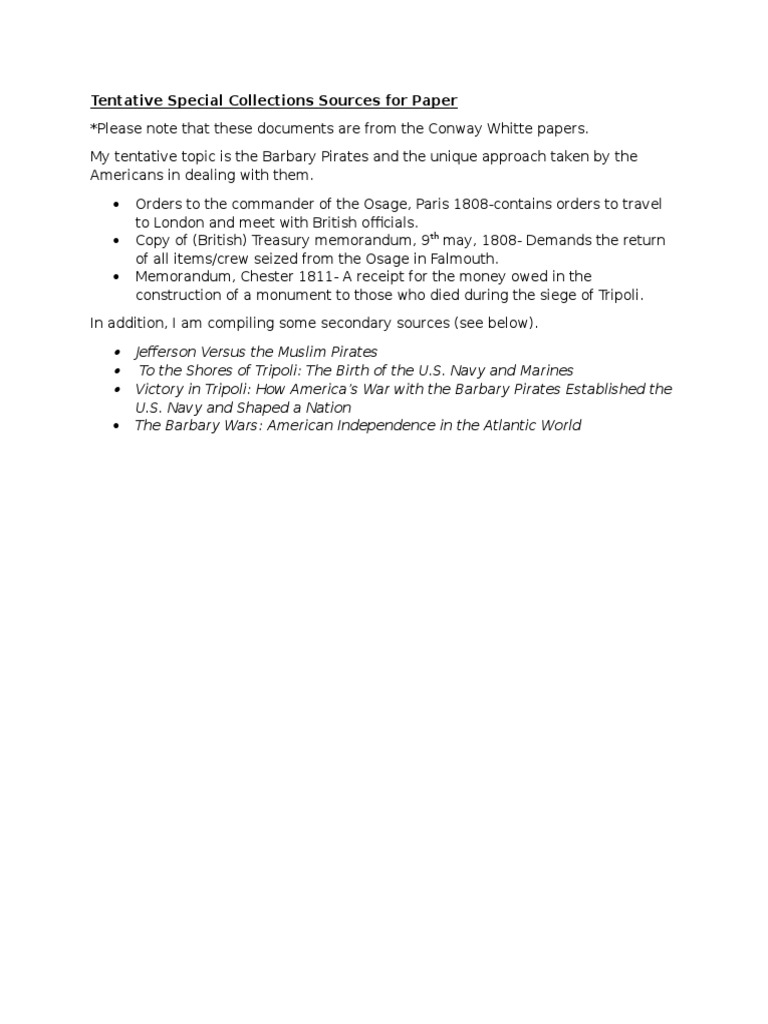 Tentative Special Collections Sources For Paper | PDF