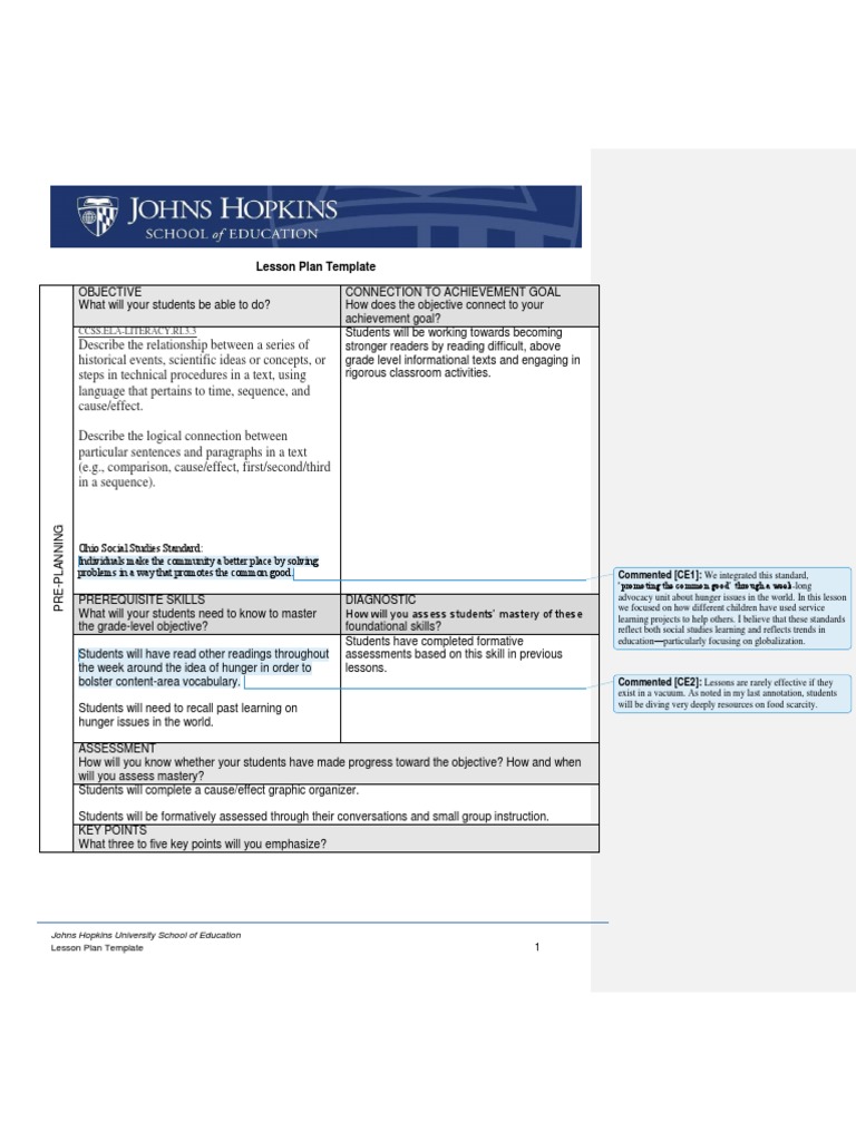 Lesson Plan Template: Ccss - Ela-Literacy - Ri.3.3 | Download Free PDF ...