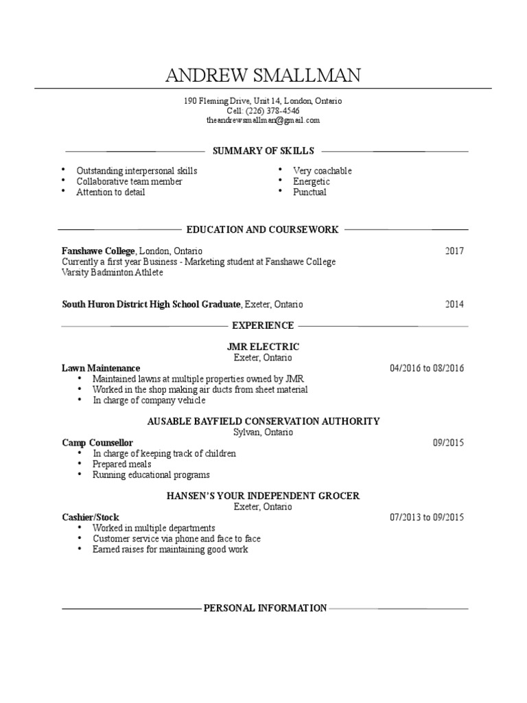 Andrew Resume | Download Free PDF | Business