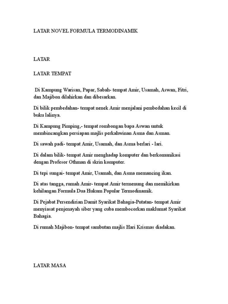 Latar Novel Formula Termodinamik | PDF