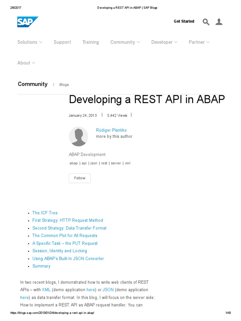 Developing A REST API in ABAP - SAP Blogs | PDF | Json | Representational State Transfer
