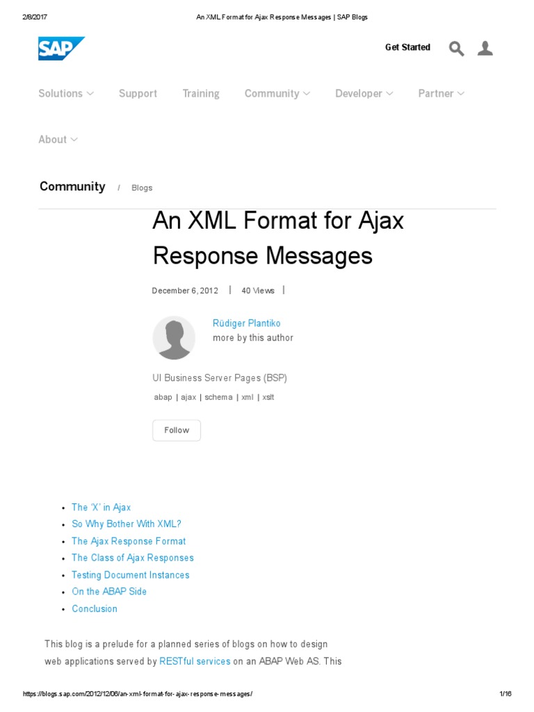 An XML Format For Ajax Response Messages - SAP Blogs | PDF | Ajax ... An XML Format For Ajax Response Messages - SAP Blogs | PDF | Ajax ...