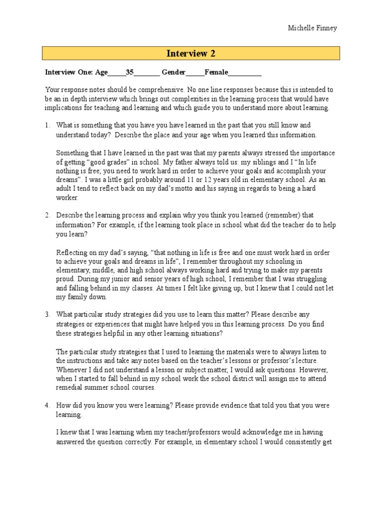 Interview 2 | PDF | Learning | Quality Of Life