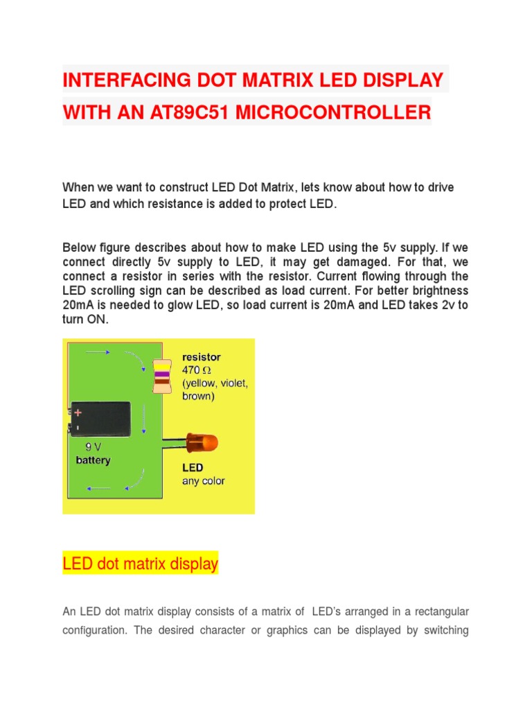Interfacing Dot Matrix Led Display With An At89c51 Microcontroller | PDF | Light Emitting Diode ...