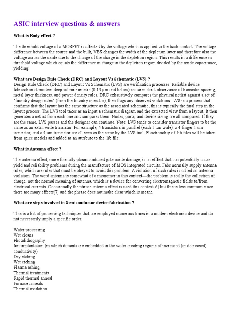ASIC Interview Questions | PDF | Electronic Design | Electronic Design ...