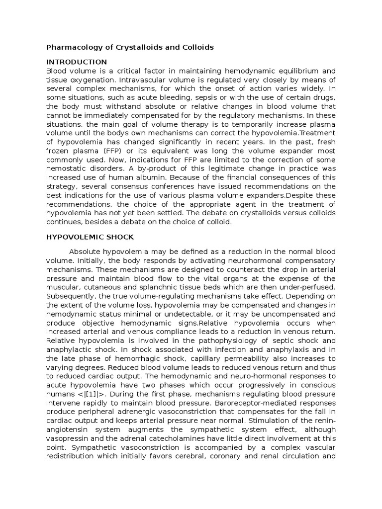 Pharmacology of Crystalloids and Colloids | PDF