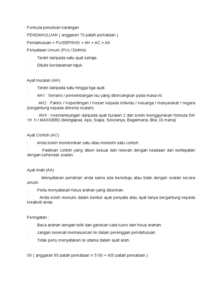Formula Penulisan Karangan | PDF