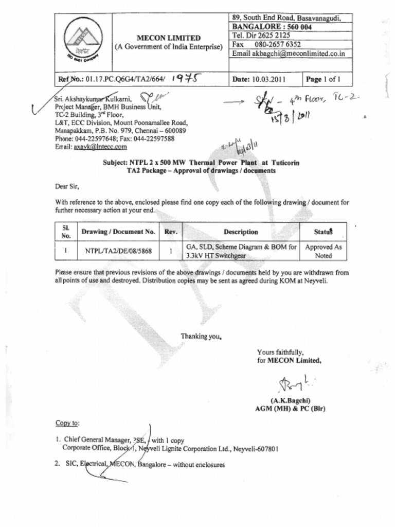 3 3KV HT Switchgear - Ga SLD Scheme Diagram Bom PDF | PDF