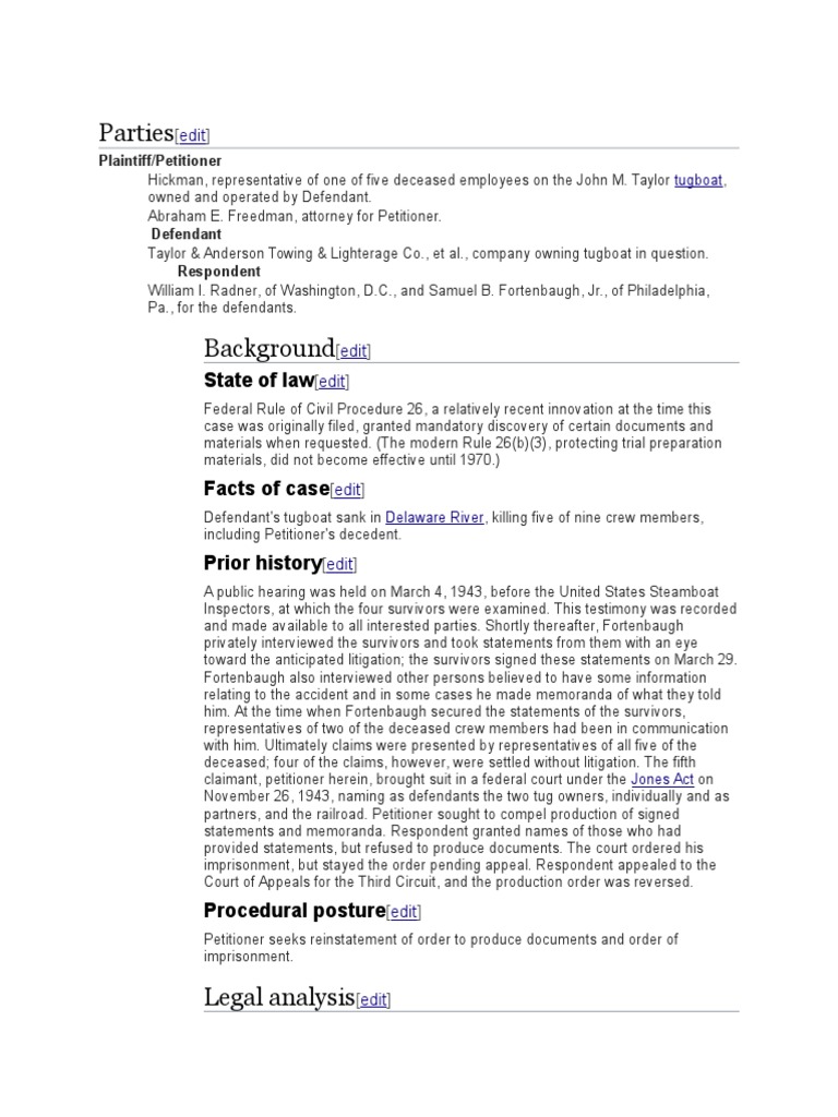 The Work-Product Doctrine: Hickman v. Taylor Establishes Protection for ...