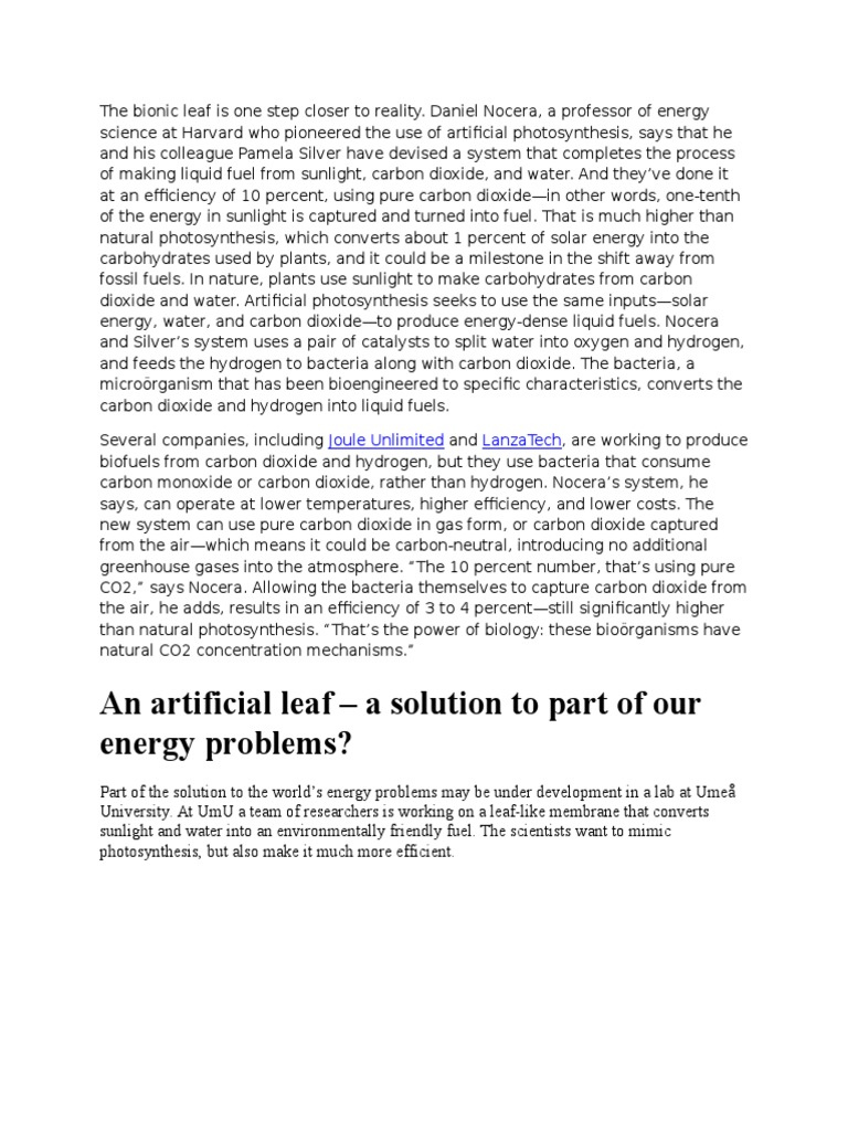 Bionic Leaf | PDF | Photosynthesis | Physical Chemistry