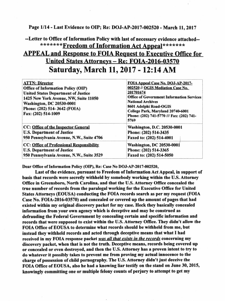 Brian D. Hill FOIA Appeal Filings: #8: Last of Evidence For Oip Foia ...