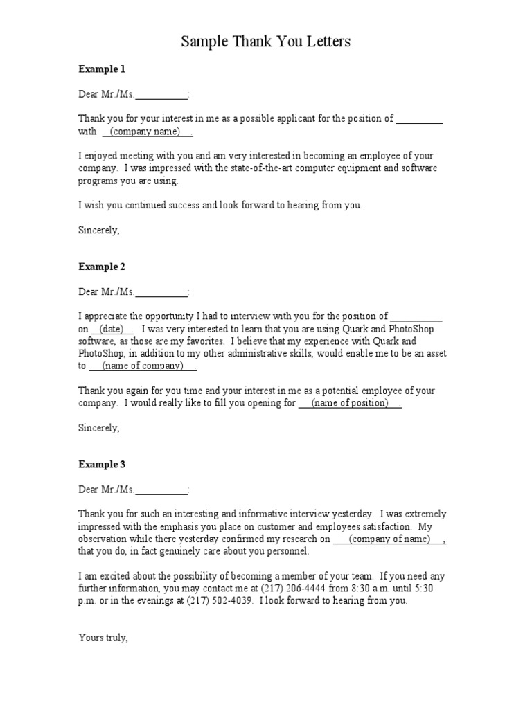 Sample Thank You Letters: Example 1 | PDF