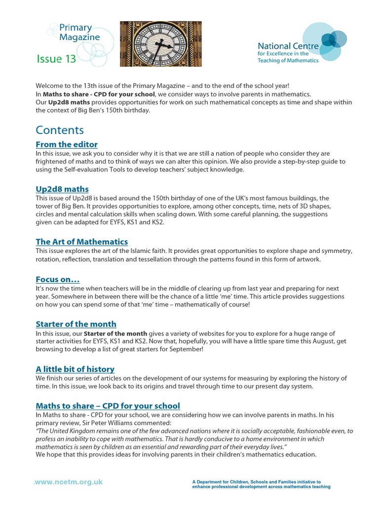 Ncetm Primary Magazine Issue 13 | PDF | Clock | Shape