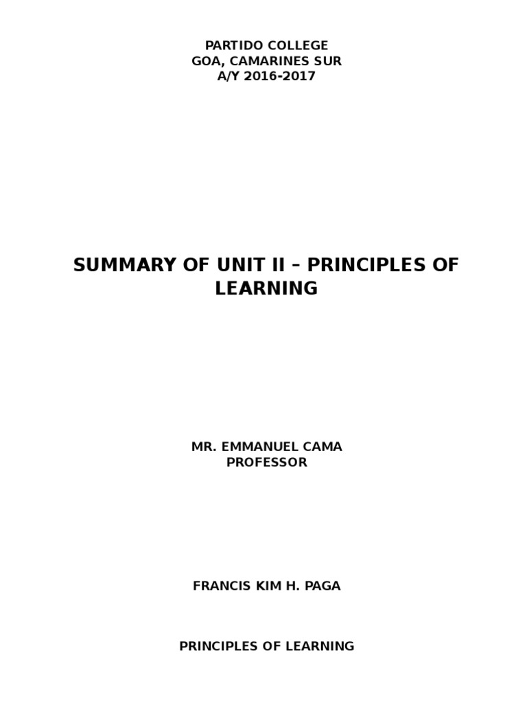 Principles of Learning | PDF