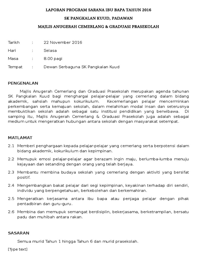 Laporan Program Majlis Anugerah Cemerlang | PDF