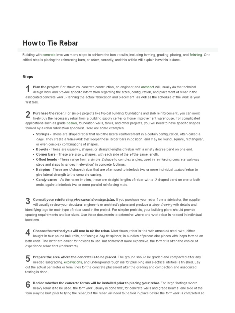 How To Tie Rebar - 15 Steps (With Pictures) - Wikihow PDF | PDF ... How To Tie Rebar - 15 Steps (With Pictures) - Wikihow PDF | PDF ...