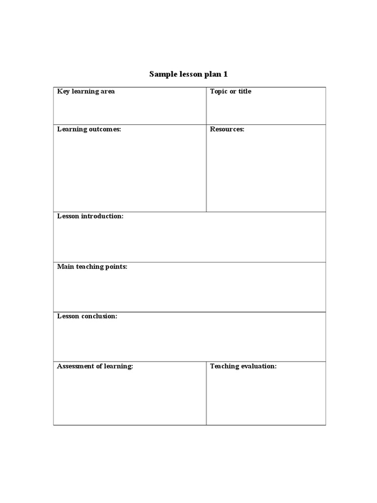 Sample Lesson Plan 1: Key Learning Area Topic or Title | PDF