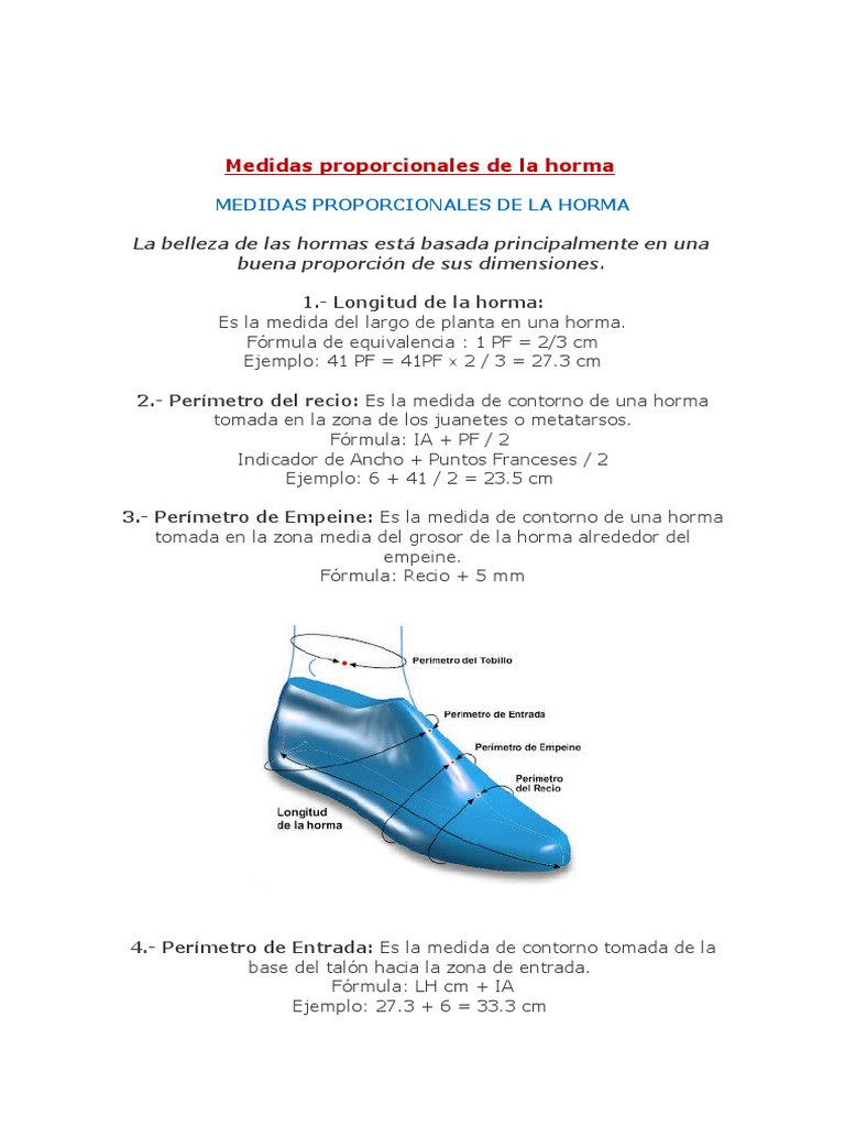 Medidas y Proporciones de Hormas de Calzado | PDF | Métodos y ...