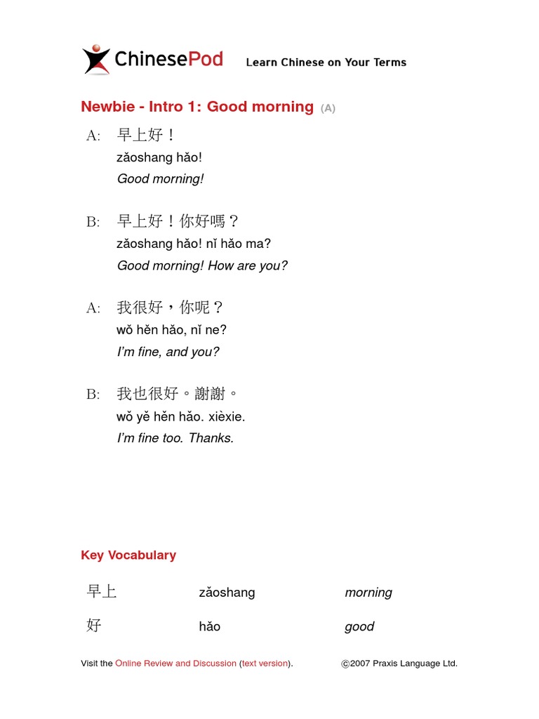 Chinese Language Lesson 1 | PDF