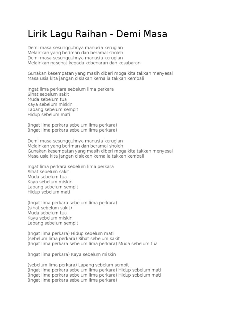 Lirik Lagu Raihan | PDF | Memasak, Makanan, & Anggur | Kajian Bahasa Asing