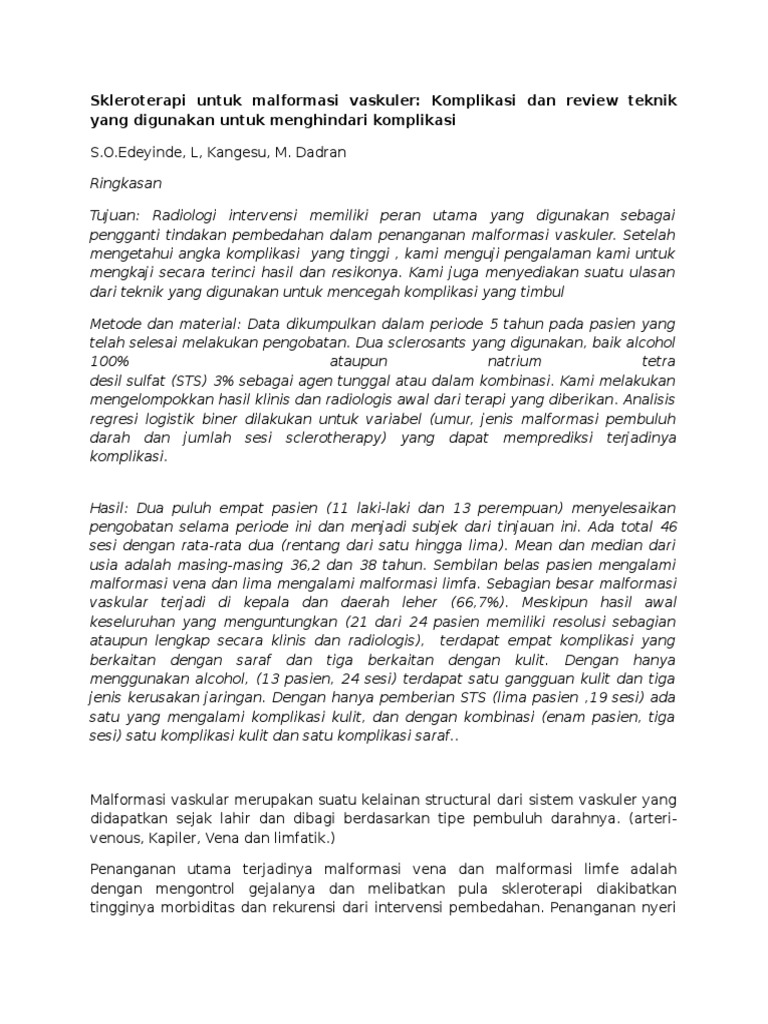 Skleroterapi Malformasi Vaskular: Teknik dan Risiko | PDF