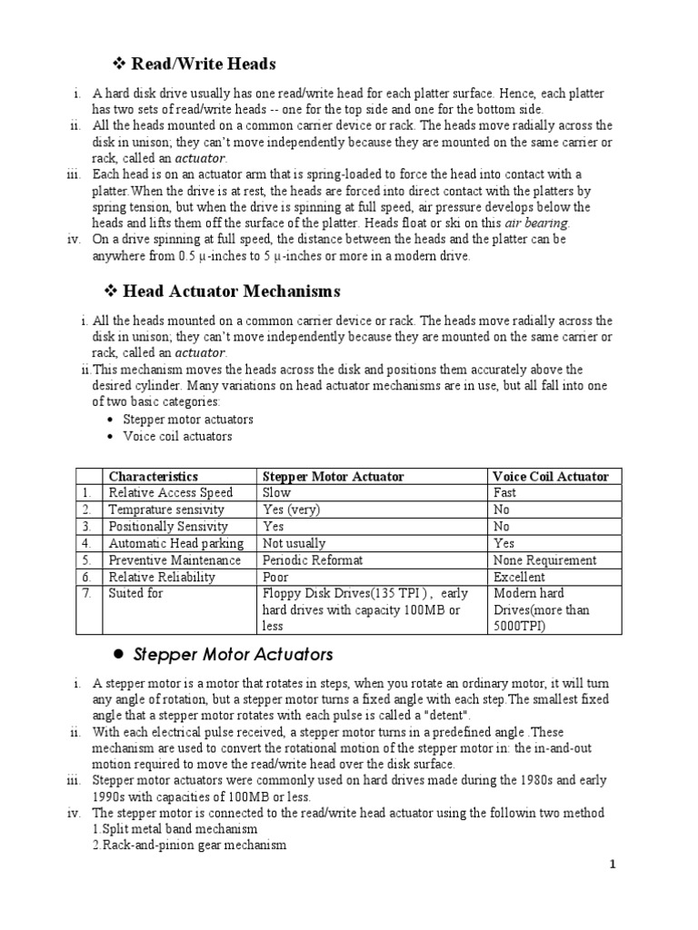 Read and Write Heads and Head Actuator Mechanisms of Hard Disks | PDF ...