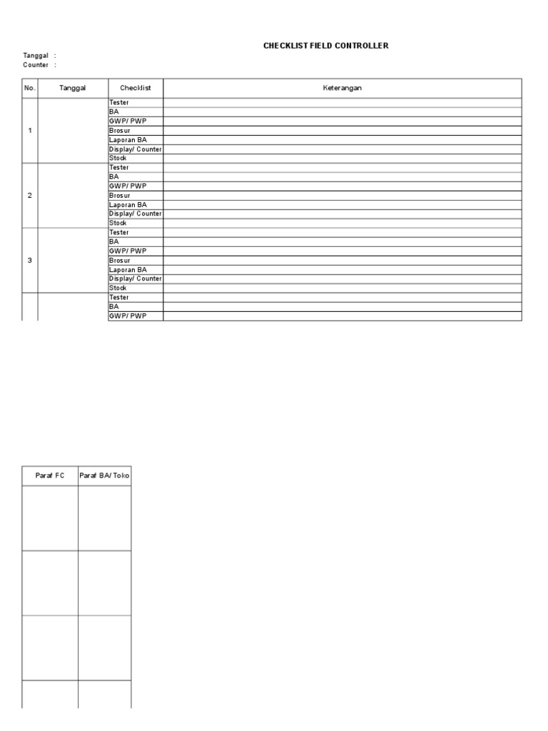 Field Controller Checklist Template | PDF