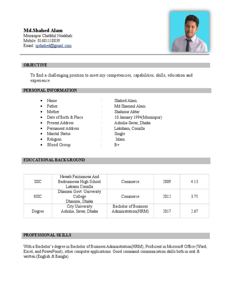 CV (BD HRM Student) Formate | PDF | Business