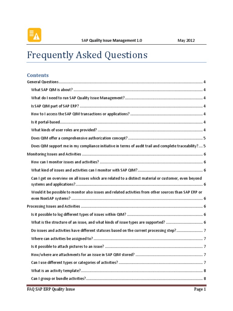 SAP Quality Issue Management FAQ | PDF