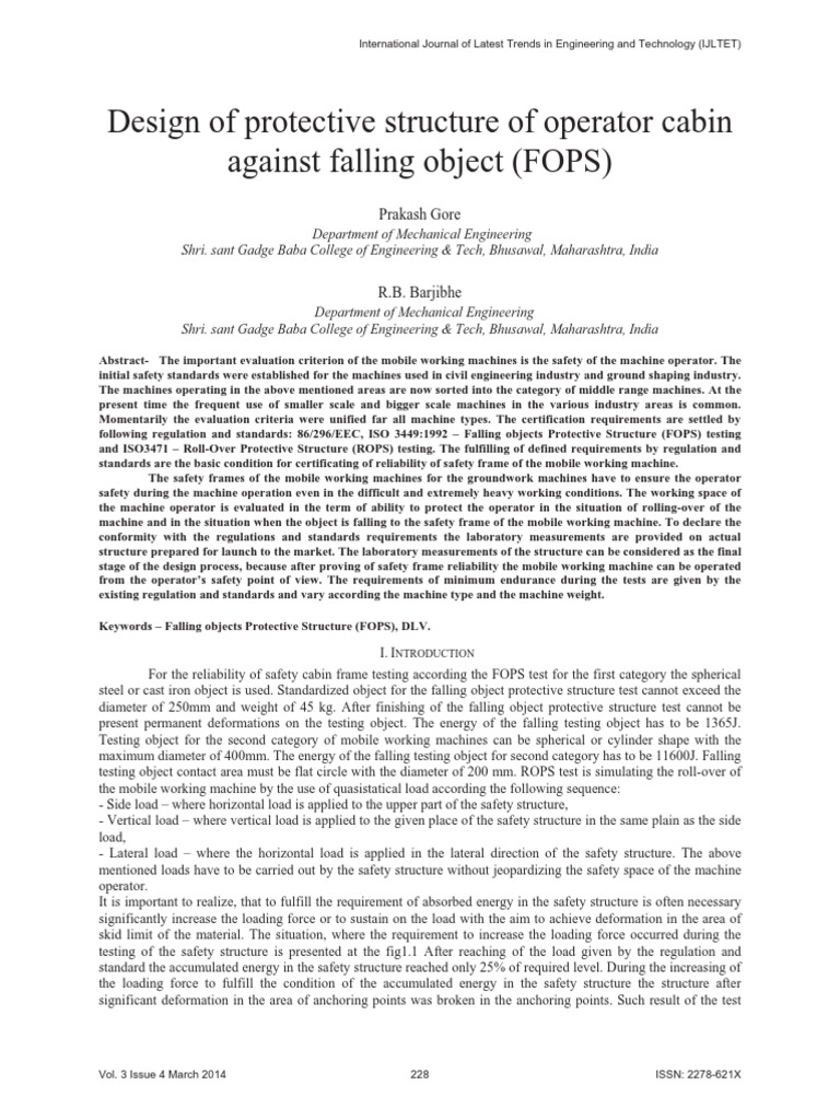 Design Of Protective Structure Of Operator Cabin Against Falling Object
