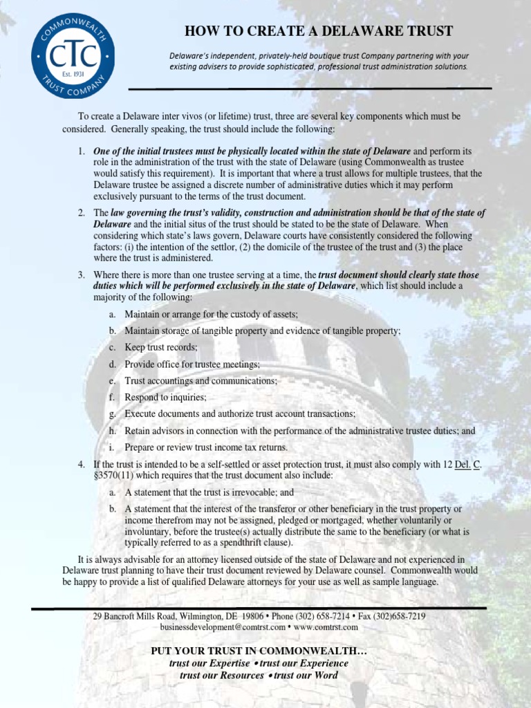 Creating a Delaware Trust Guide | PDF | Trust Law | Trustee