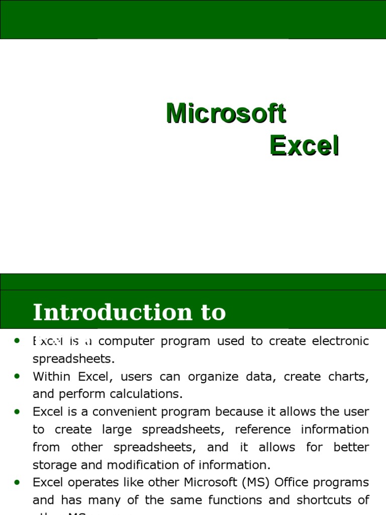 Microsoft Excel Presentation 17558 | PDF | Microsoft Excel | Spreadsheet