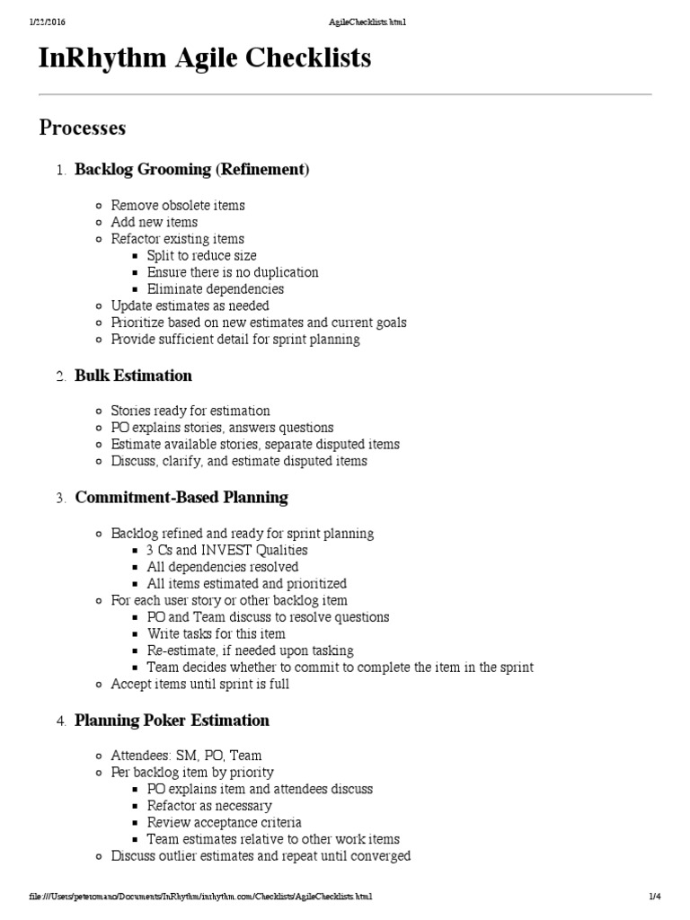 Agile Checklists Pdf Scrum Software Development Computing 
