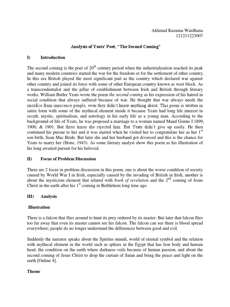 Analysis of Yeats Poet The Second Coming PDF | PDF | W. B. Yeats | Ireland
