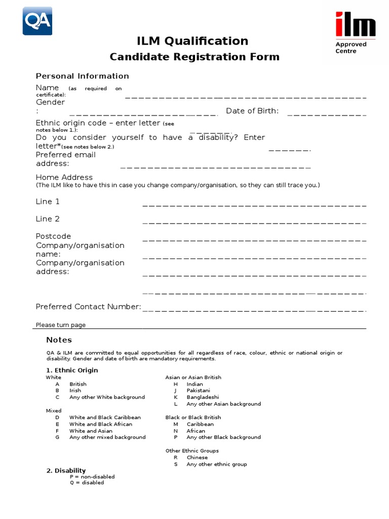 ILM Registration Form Nov 2014 | PDF | Disability | Wellness