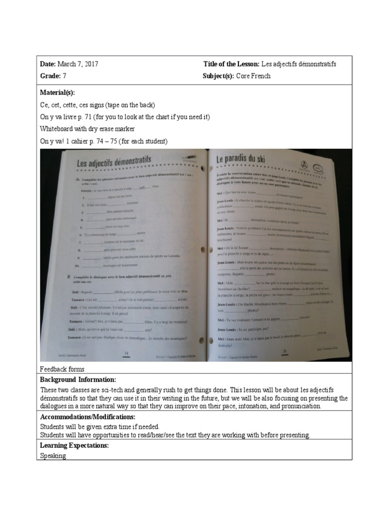 French Demonstrative Adjectives Lesson | PDF | Applied Psychology ...