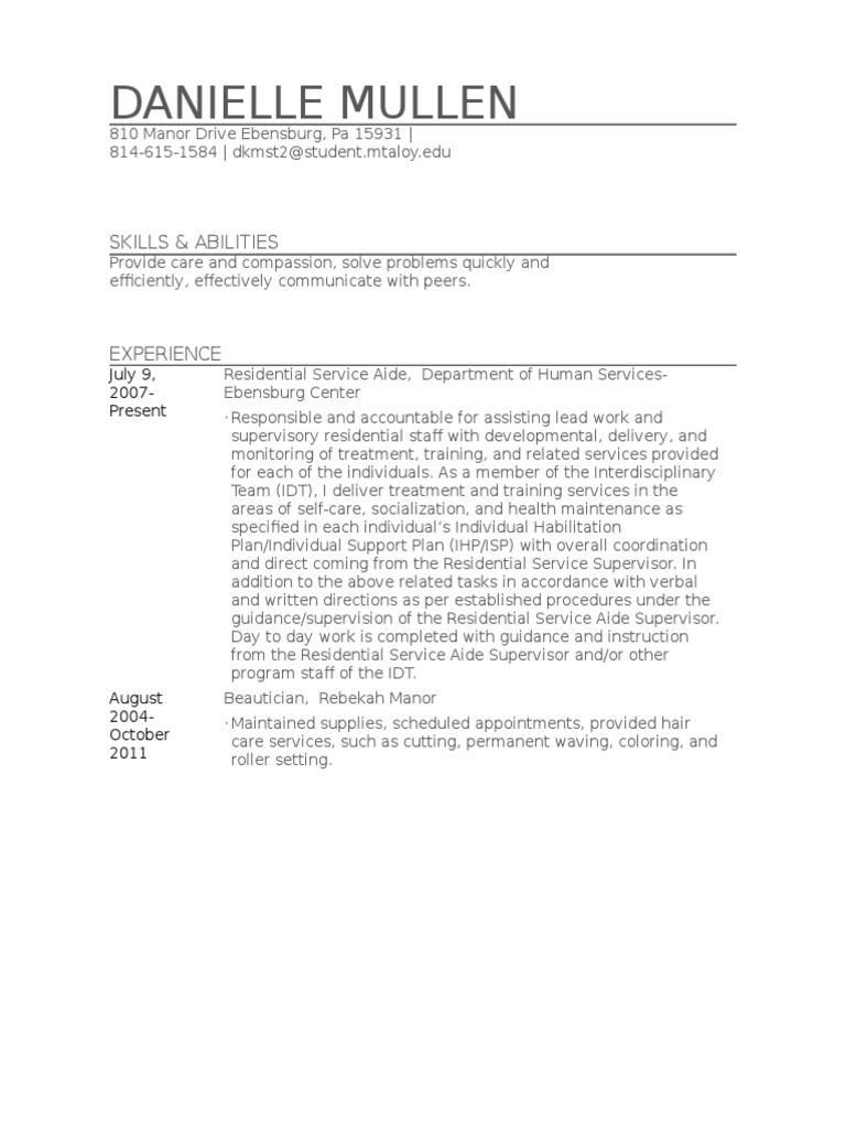 Danielle Mullen Resume | PDF