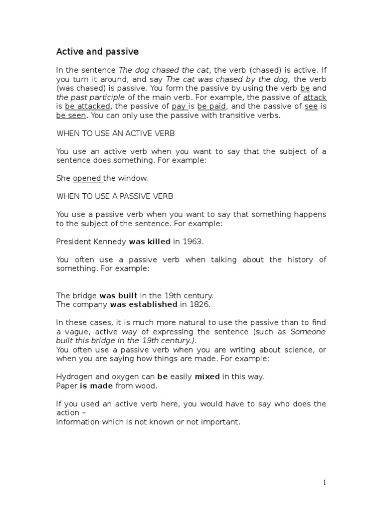 Active and Passive: The Past Participle of The Main Verb. For Example ...