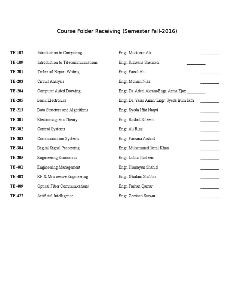 Fall 2016 Course Folder Overview | PDF